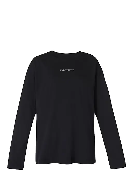 Sweaty Betty Logo-print Organic-cotton Long-sleeved T-shirt - Black