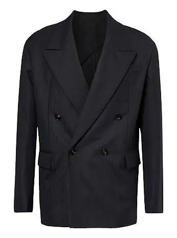 Bottega Veneta Peak-lapel Double-breasted Wool Jacket - Black Dark Blue