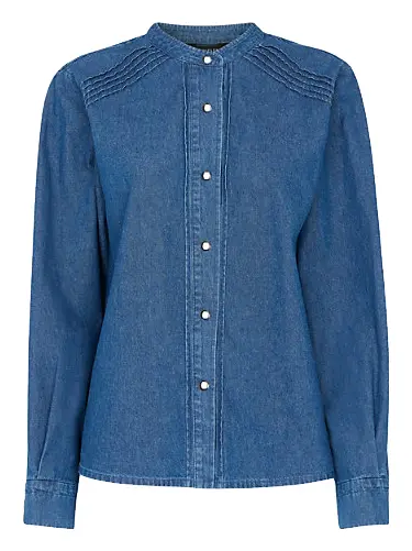 Whistles Pintuck-front Denim Shirt - Blue