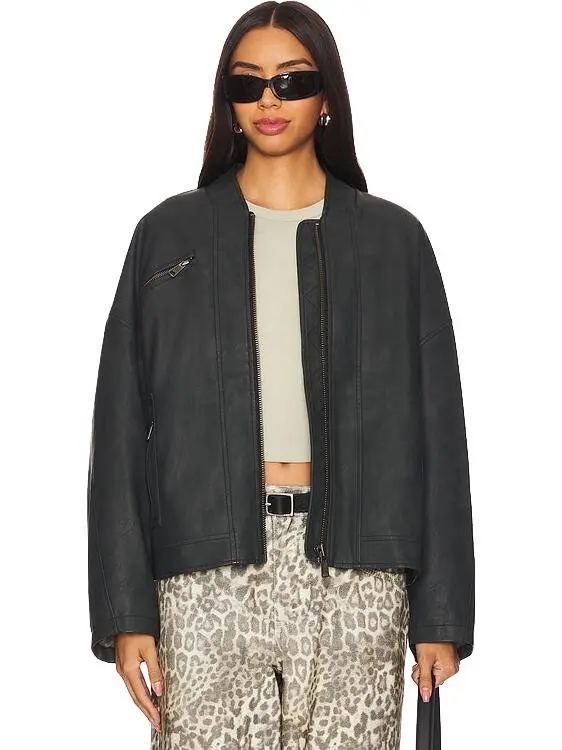 Free People We The Free Vinny Faux Leather Bomber - Black