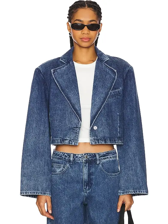 WeWoreWhat Cropped Blazer Jacket - Mid & Dark Light