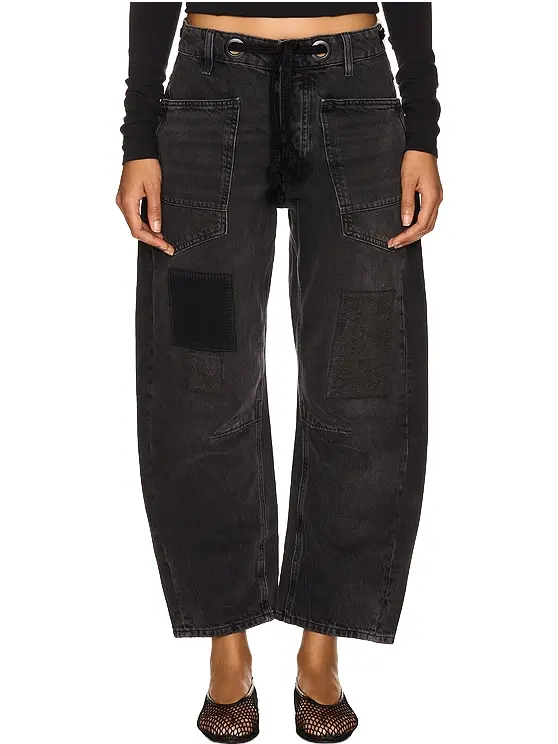 Free People Moxie Low Slung Barrel Wide Leg Jeans - Night Hawk