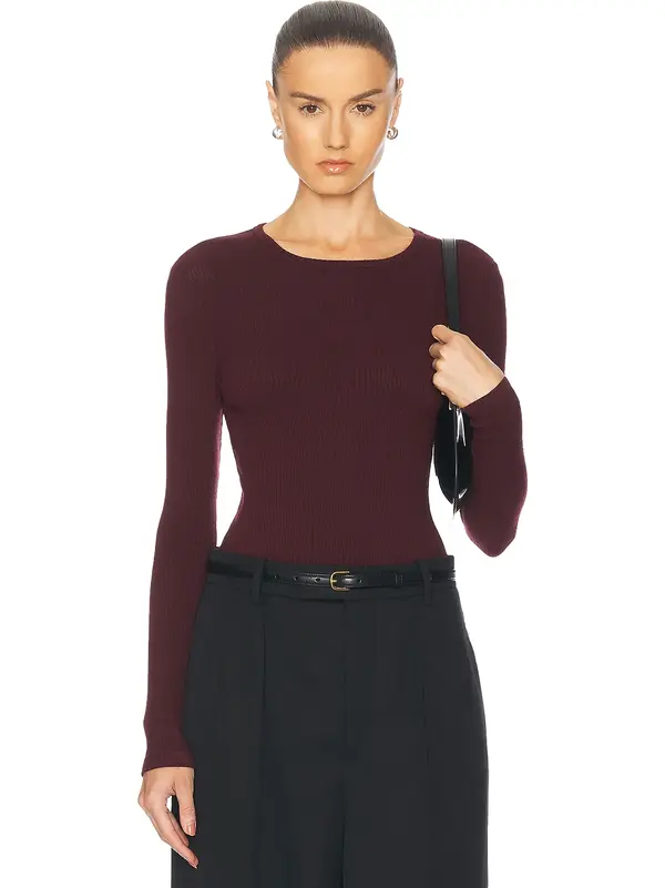 Sablyn Quincy Long Sleeve Fitted Crewneck Top - Bordeaux