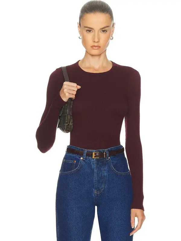 Sablyn Quincy Long Sleeve Fitted Crewneck Top - Bordeaux