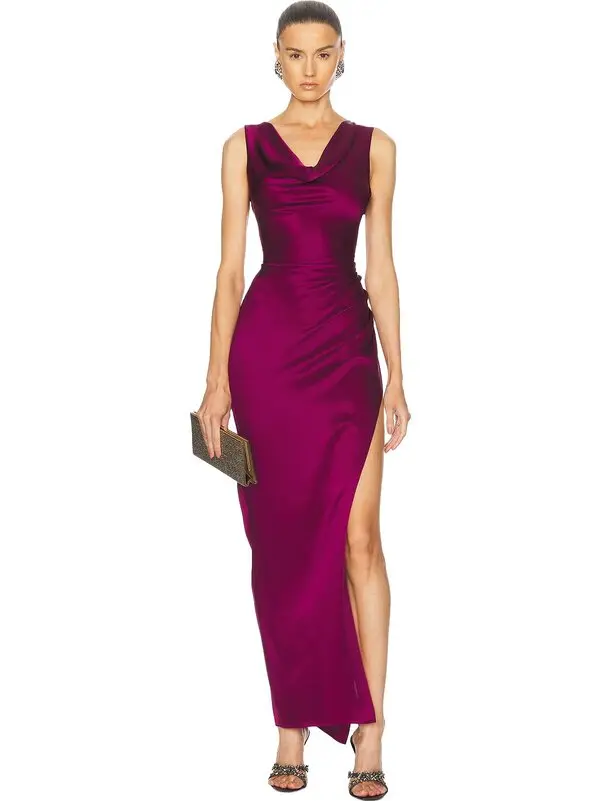 Lapointe Satin Cowl Neck Gown - Berry