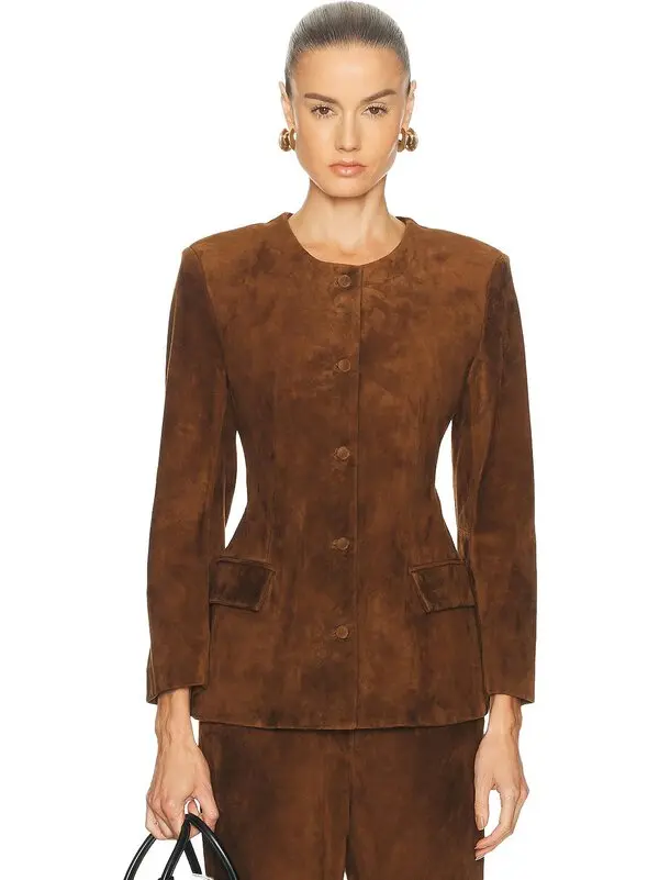 AEXAE Leather Suede Padded Contour Blazer - Chestnut Brown