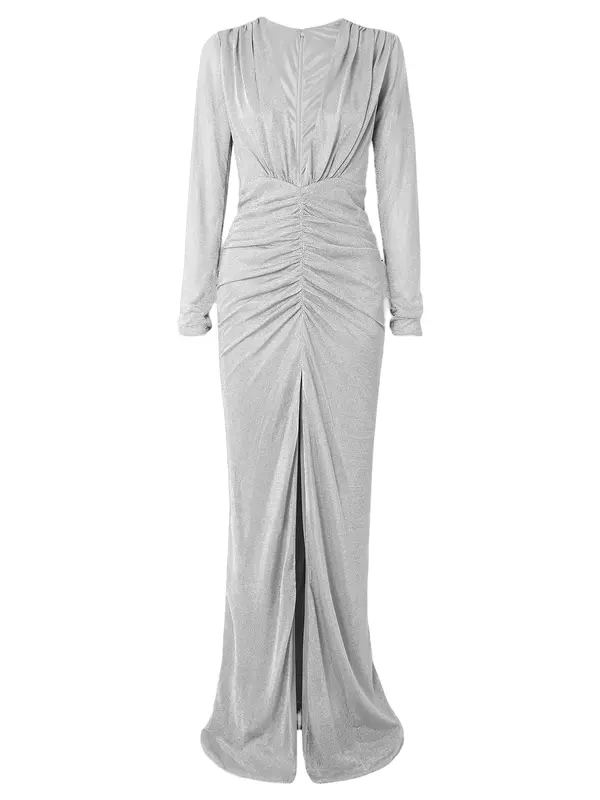 Costarellos Tatjana Metallic Knitted Maxi Dress - Silver