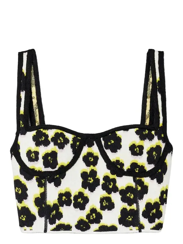 LANVIN Cropped Floral-jacquard Top - Black