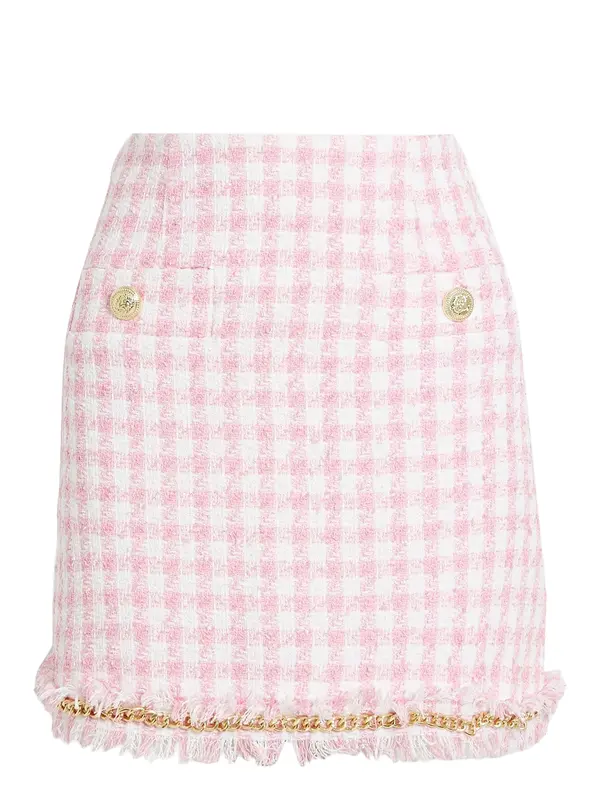 Rebecca Vallance Gabrielle Houndstooth Tweed Mini Skirt - Baby Pink