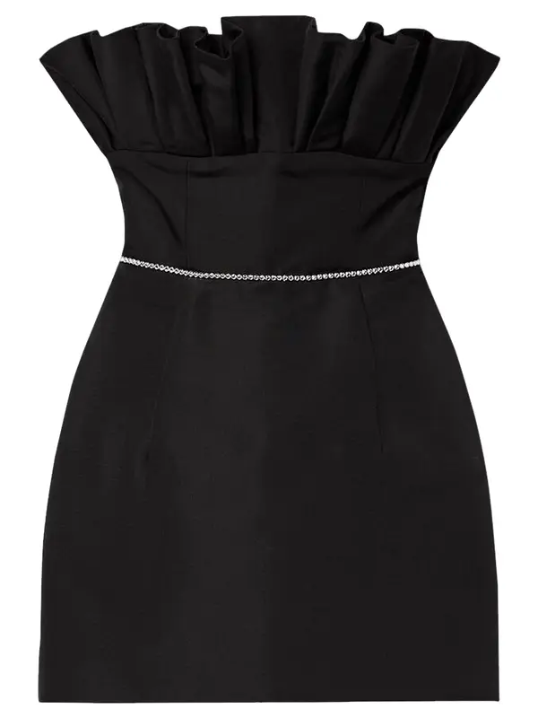MARKARIAN Thunderbird Crystal-embellished Strapless Pleated Silk-faille Mini Dress - Black