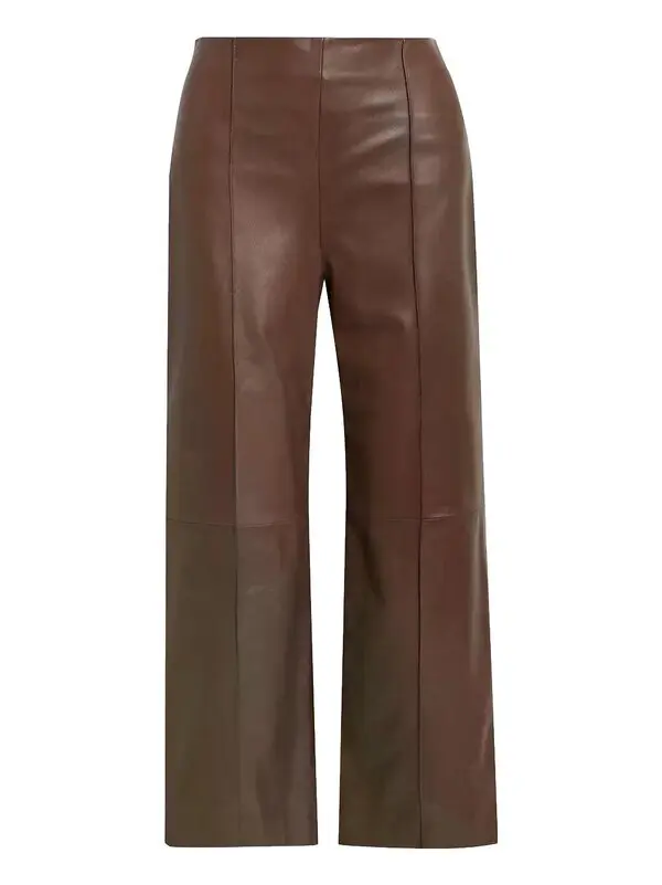 Oscar De La Renta Cropped Wide-leg Leather Pants - Brown