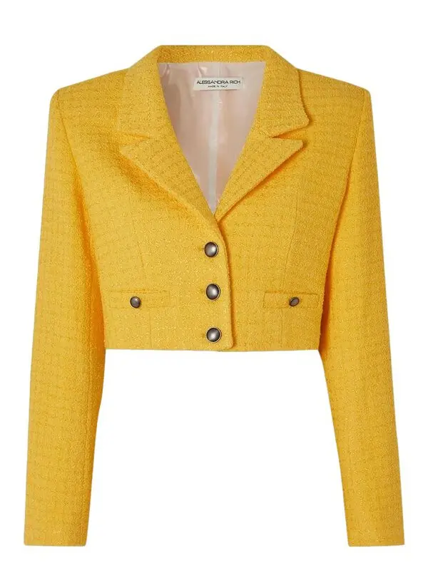 Alessandra Rich Cropped Bouclé-tweed Jacket - Yellow
