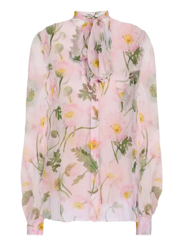 Oscar De La Renta Floral-print Silk-chiffon Blouse - Baby Pink