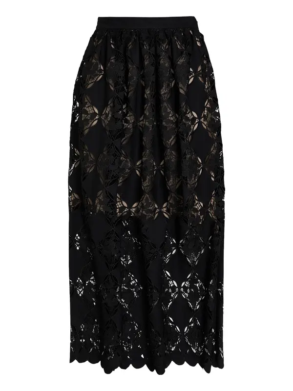 Oscar De La Renta Guipure Lace Midi Skirt - Black