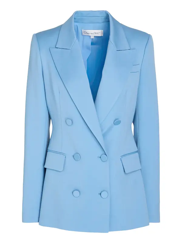 Oscar De La Renta Double-breasted Wool-twill Blazer - Light Blue
