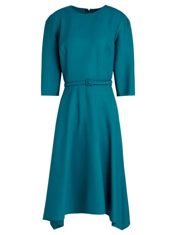 Oscar De La Renta Belted Wool-blend Crepe Midi Dress - Petrol