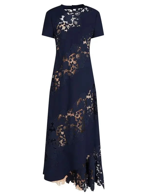 Oscar De La Renta Cutout Guipure Lace-paneled Maxi Dress - Navy