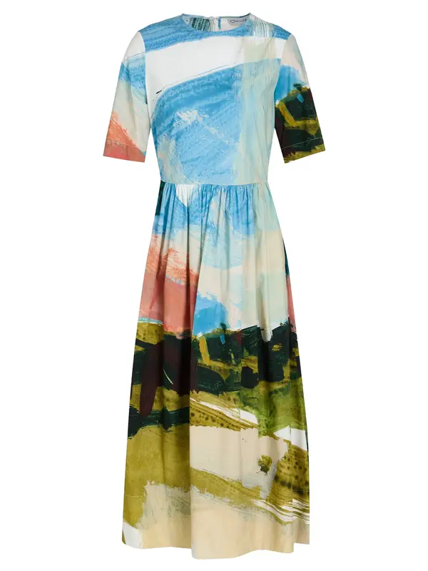 Oscar De La Renta Printed Cotton-blend Poplin Midi Dress - Turquoise