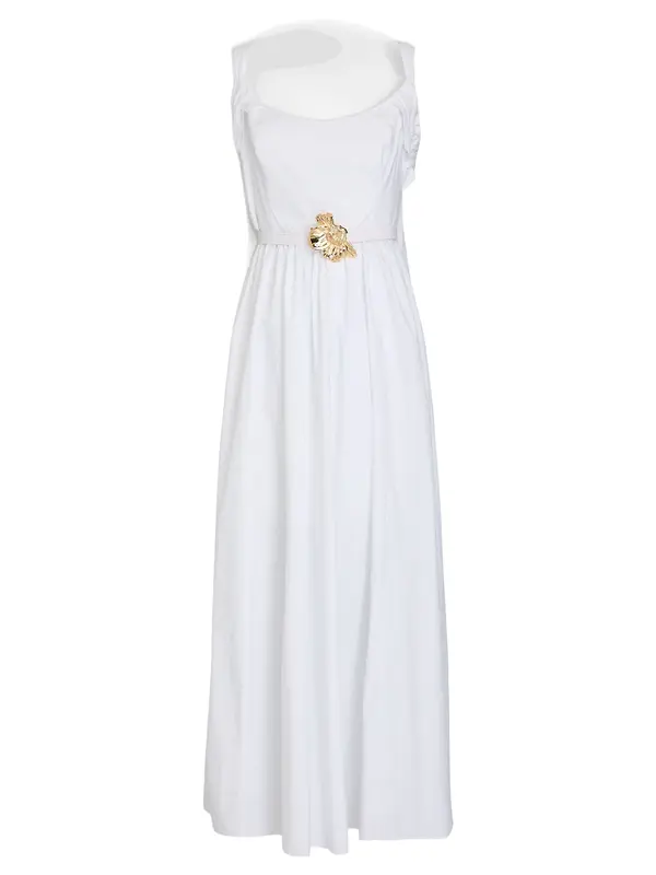 Oscar De La Renta Belted Cotton-blend Poplin Maxi Dress - White