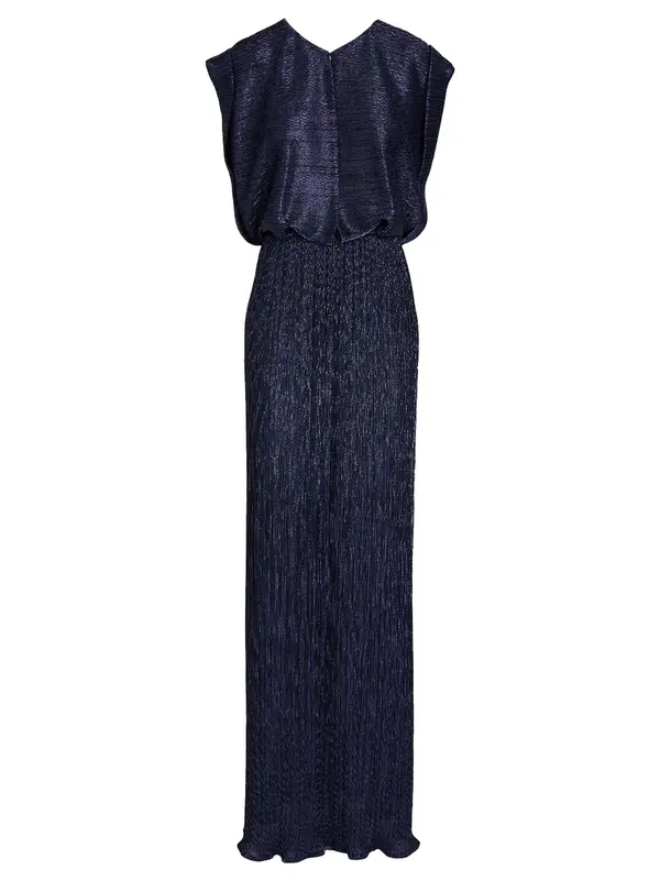 Costarellos Metallic Plissé Jersey Gown - Dark Purple