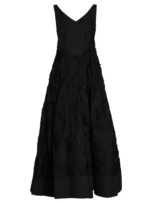 Huishan Zhang Marianela Embroidered Cotton Midi Dress - Black