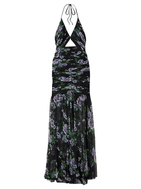 Carolina Herrera Floral-print Silk-georgette Gown - Black