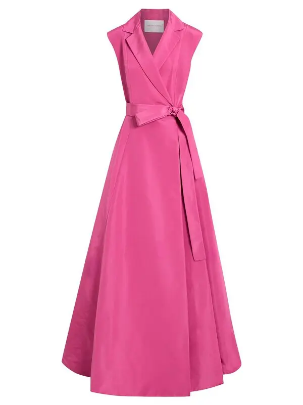 Carolina Herrera Silk Faille Wrap Gown With Detachable Waist Tie And Slit Pockets - Pink