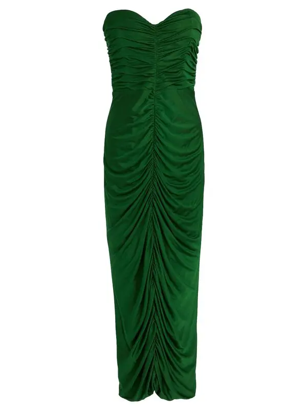 Costarellos Strapless Ruched Jersey Midi Dress - Emerald