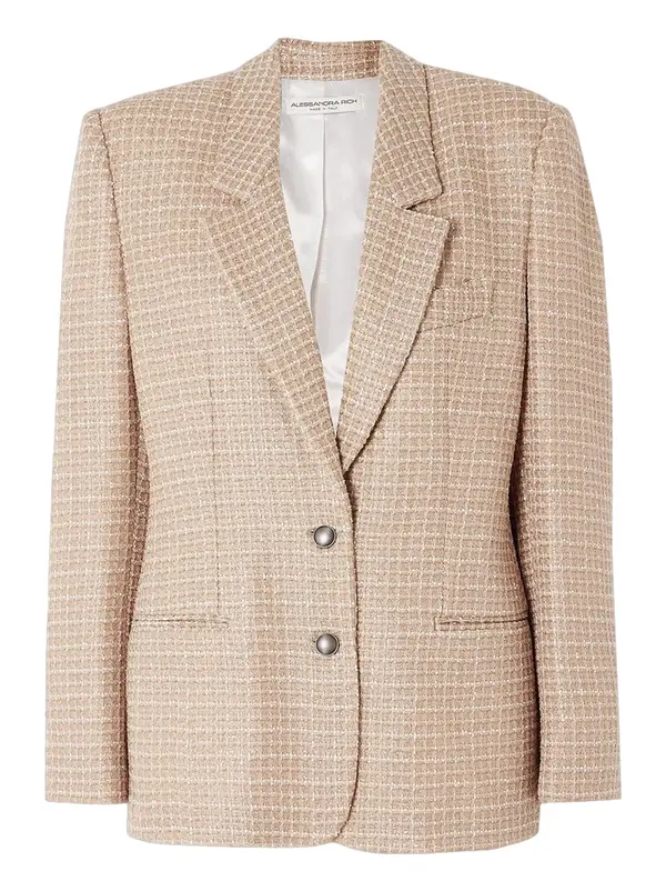 Alessandra Rich Oversized Sequined Checked Bouclé-tweed Blazer - Camel