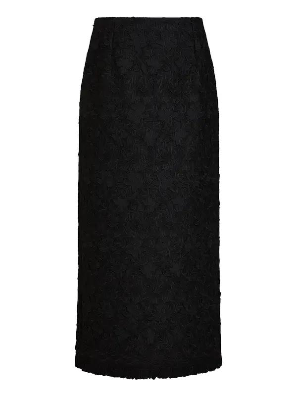 Oscar De La Renta Guipure Lace Tweed Maxi Pencil Skirt - Black