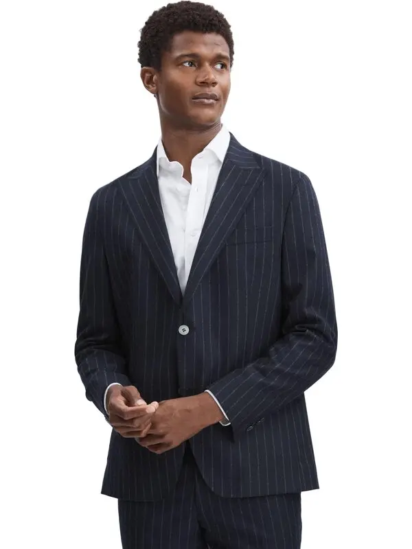 OSCAR JACOBSON Wool Single-breasted Pinstripe Blazer - Navy