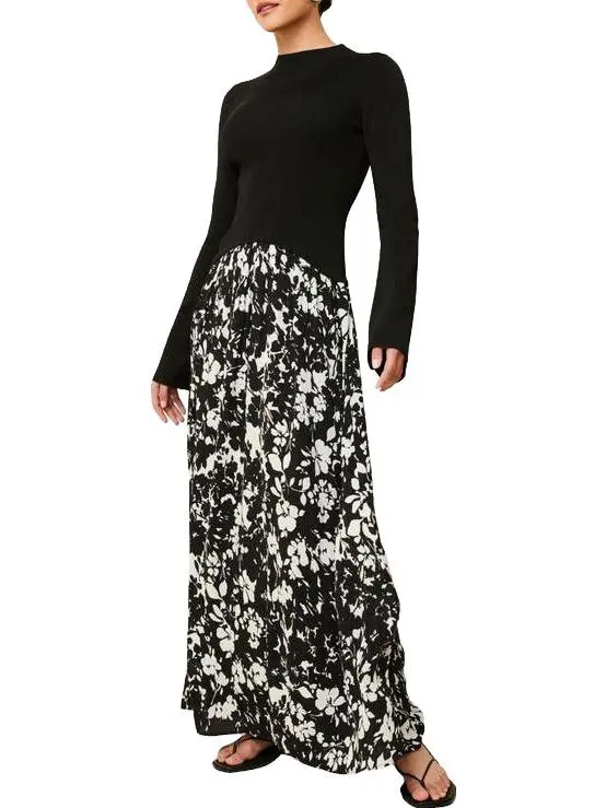 Solid & Striped The Soglio Long Sleeve Maxi Dress - Black & White Floral