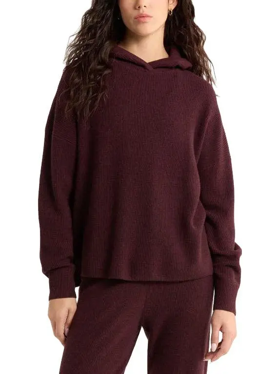 Zella Wool & Cashmere Rib Hoodie - Burgundy Fudge Heather