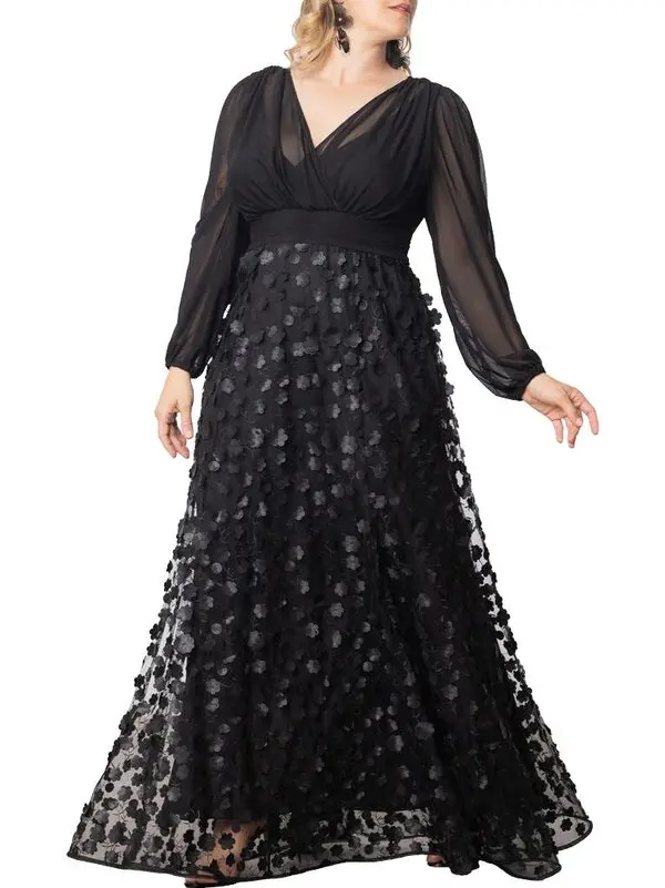 KIYONNA Blossoming Beauty Evening Gown - Black Multi