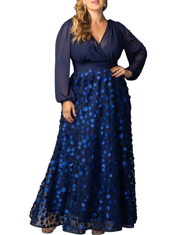 KIYONNA Blossoming Beauty Evening Gown - Navy Blossoms