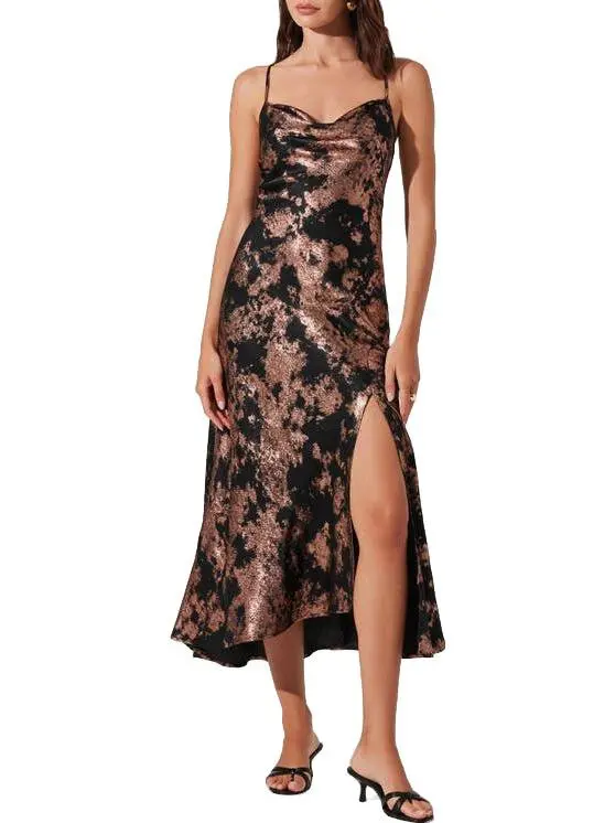 Astr The Label Gaia Metallic Midi Dress - Black Rose Gold