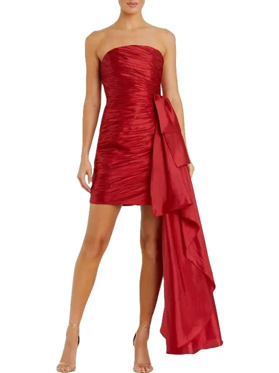 Mac Duggal Strapless Ruched Mini Dress - Red