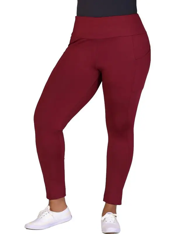 24SEVEN COMFORT APPAREL Ankle Length Pocket Leggings - Wine