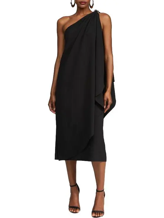 Halston Aries One-shoulder Crepe Dress - Black