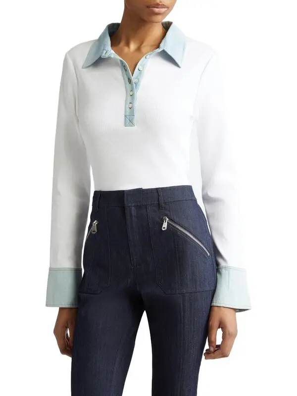 Cinq À Sept Jaden Denim Collar Shirt - White/ Light Wash