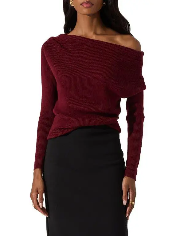 Astr The Label One-shoulder Ribbed Sweater - Wine