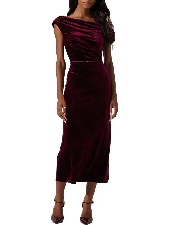 Astr The Label One-shoulder Velvet Midi Dress - Wine