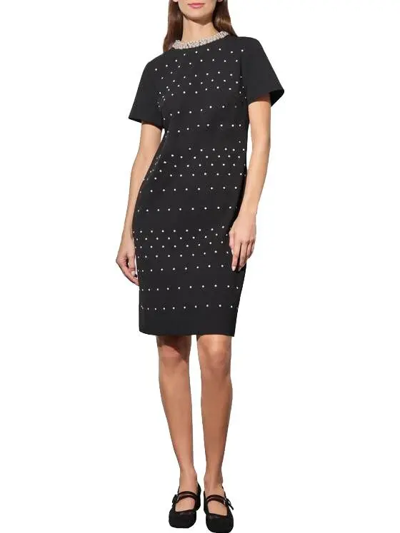 Ming Wang Heritage Fit Embellished Crepe Sheath Dress - Black/ White