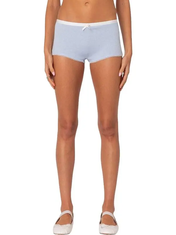 EDIKTED Mariana Pointelle Stitch Microshorts - Light-blue