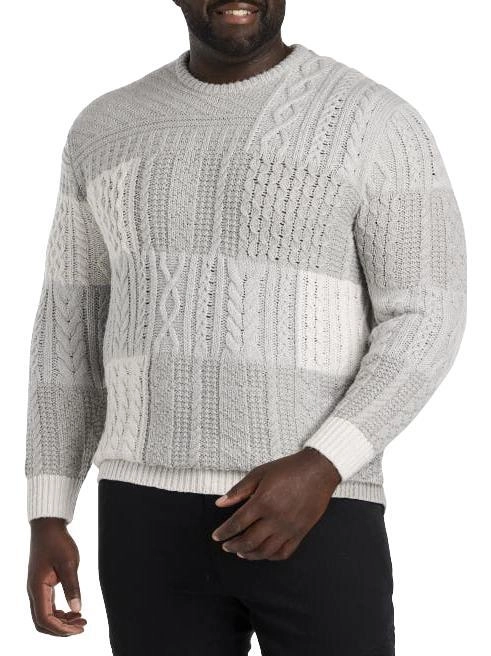 OAK HILL PREMIUM BY DXL Big & Tall Patchwork Crewneck Sweater - Grey