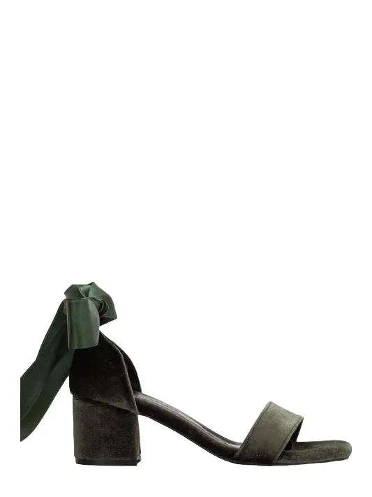 FOREVER & ALWAYS SHOES Athena Low Heel Sandals With Ankle Straps - Olive Green Velvet