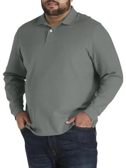 HARBOR BAY BY DXL Big & Tall Honeycomb Piqué Polo Shirt - Castor Grey