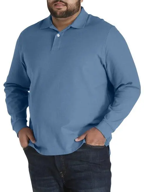 HARBOR BAY BY DXL Big & Tall Honeycomb Piqué Polo Shirt - Copen Blue