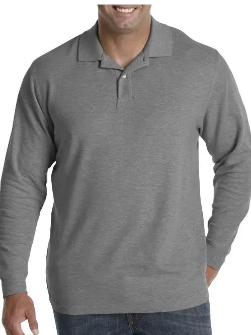 HARBOR BAY BY DXL Big & Tall Honeycomb Piqué Polo Shirt - Granite Hthr
