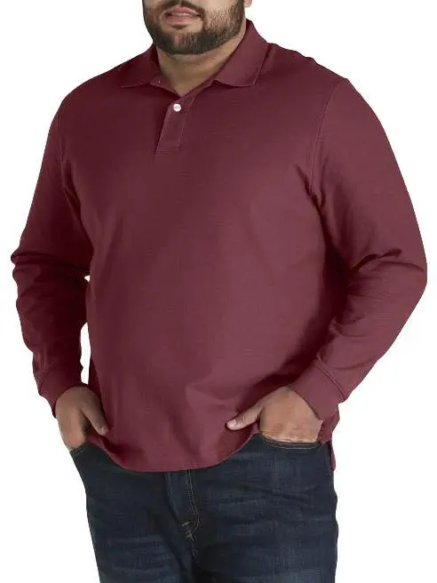 HARBOR BAY BY DXL Big & Tall Honeycomb Piqué Polo Shirt - Oxblood Red